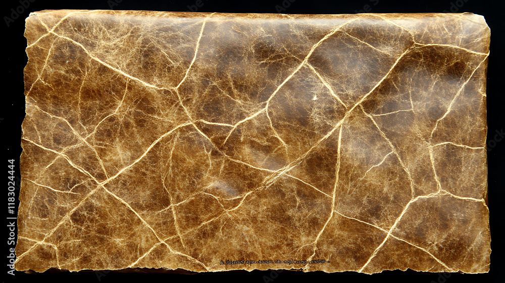 A close-up photo of a brown, cracked, textured surface. It appears in a ...
