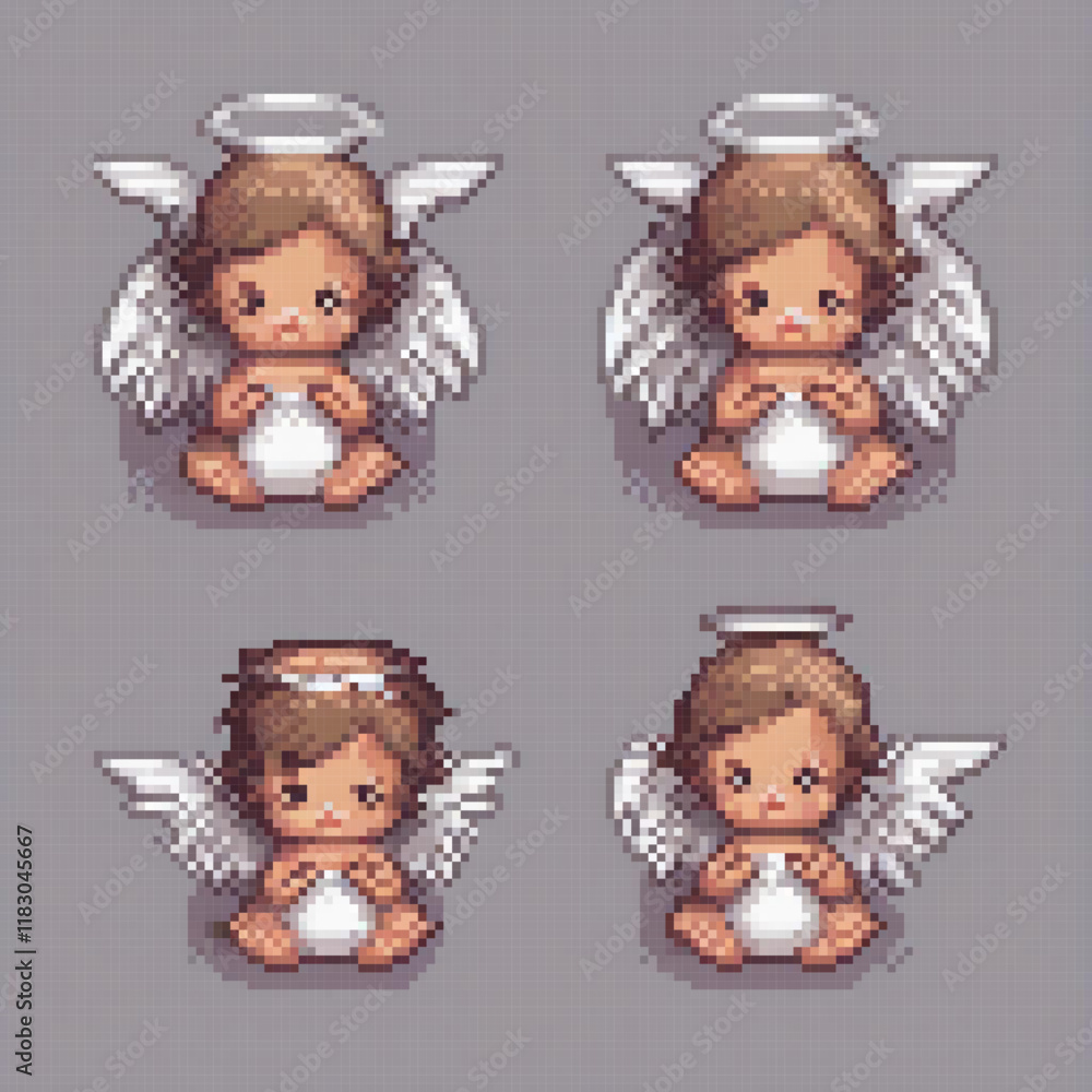 Four pixel art angels with wings, perfect for your collection. Stock ...