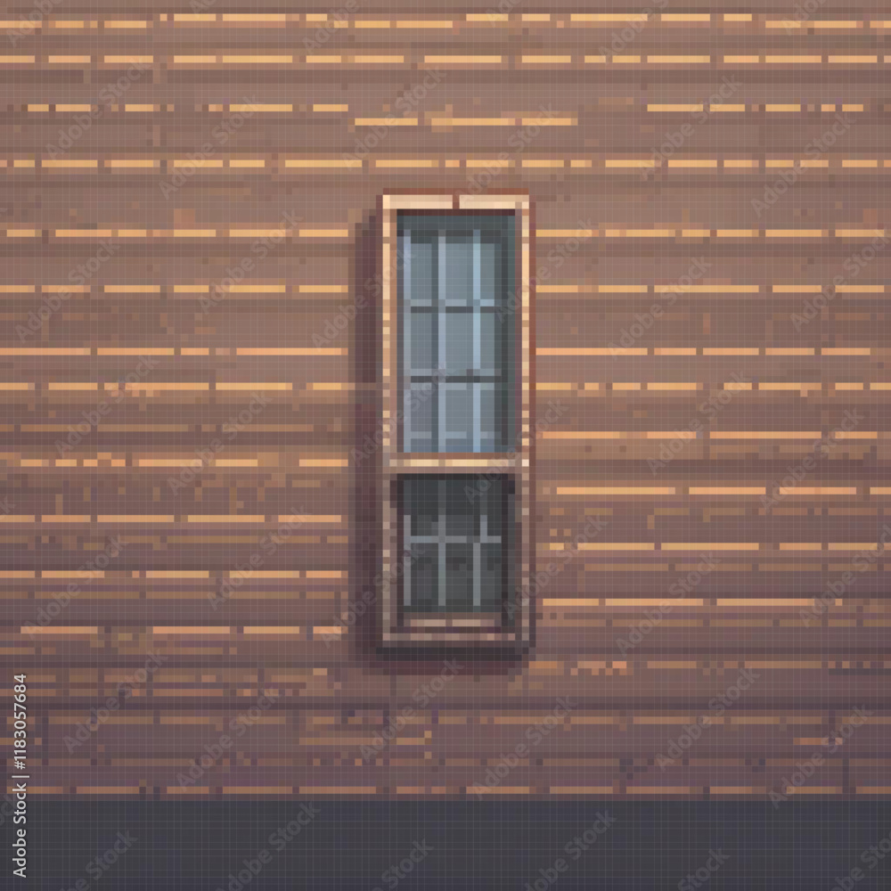 Pixel art depicting a charming brick building with a window, perfect ...