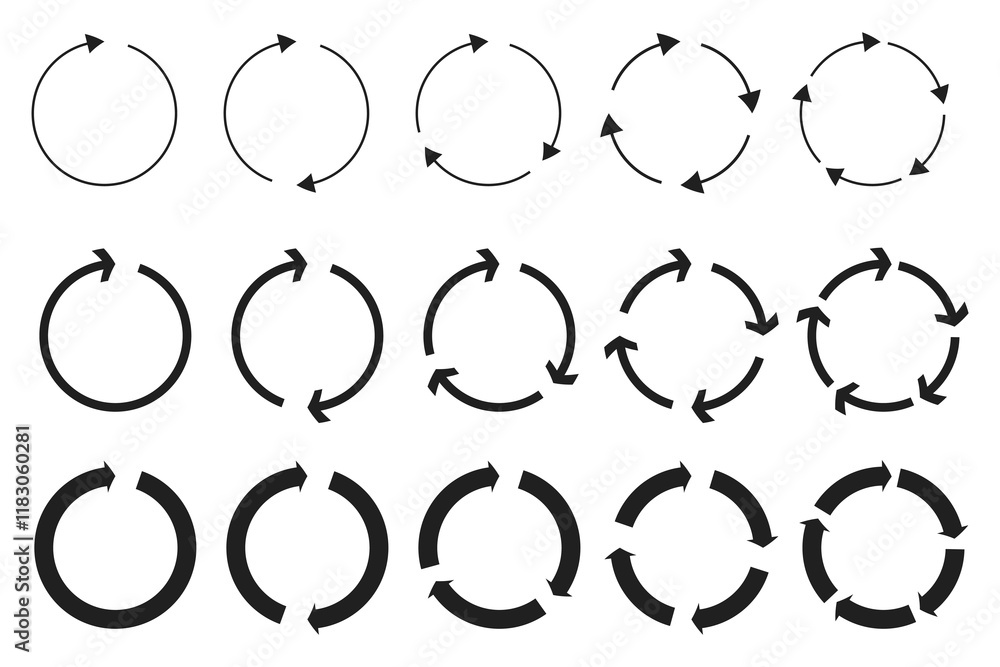 Cycle arrow icons. Circular motion symbols. Black rotation vector ...