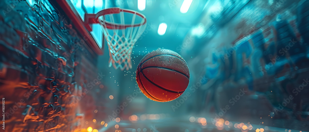 Dynamic Basketball Shot in Motion with Dramatic Lighting and Water ...