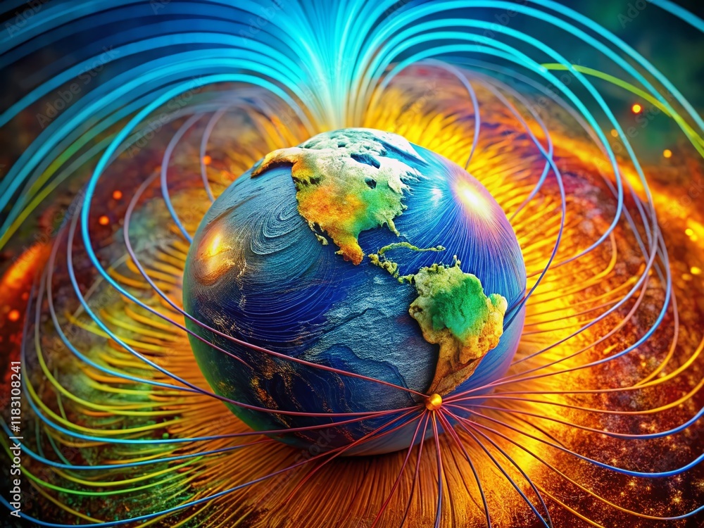 Macro Earth Magnetic Field Diagram: North & South Poles Visualization ...