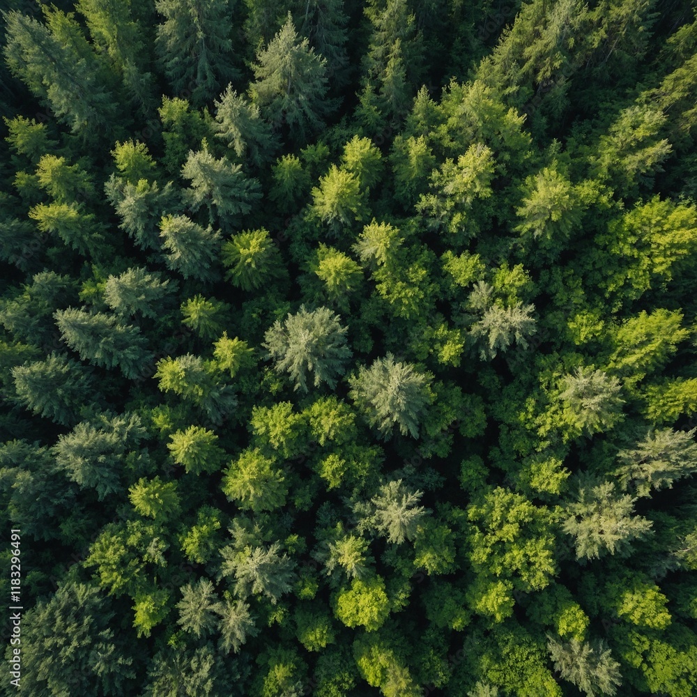 Aerial top view of green trees in forest. Green tree nature background ...