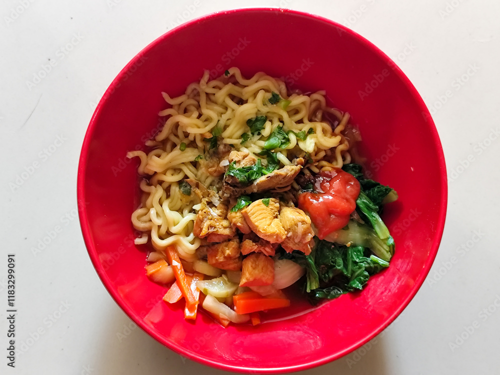 Mie, Mie ayam, mi ayam, or bakmi ayam is a common Indonesian dish consisting of seasoned yellow ...