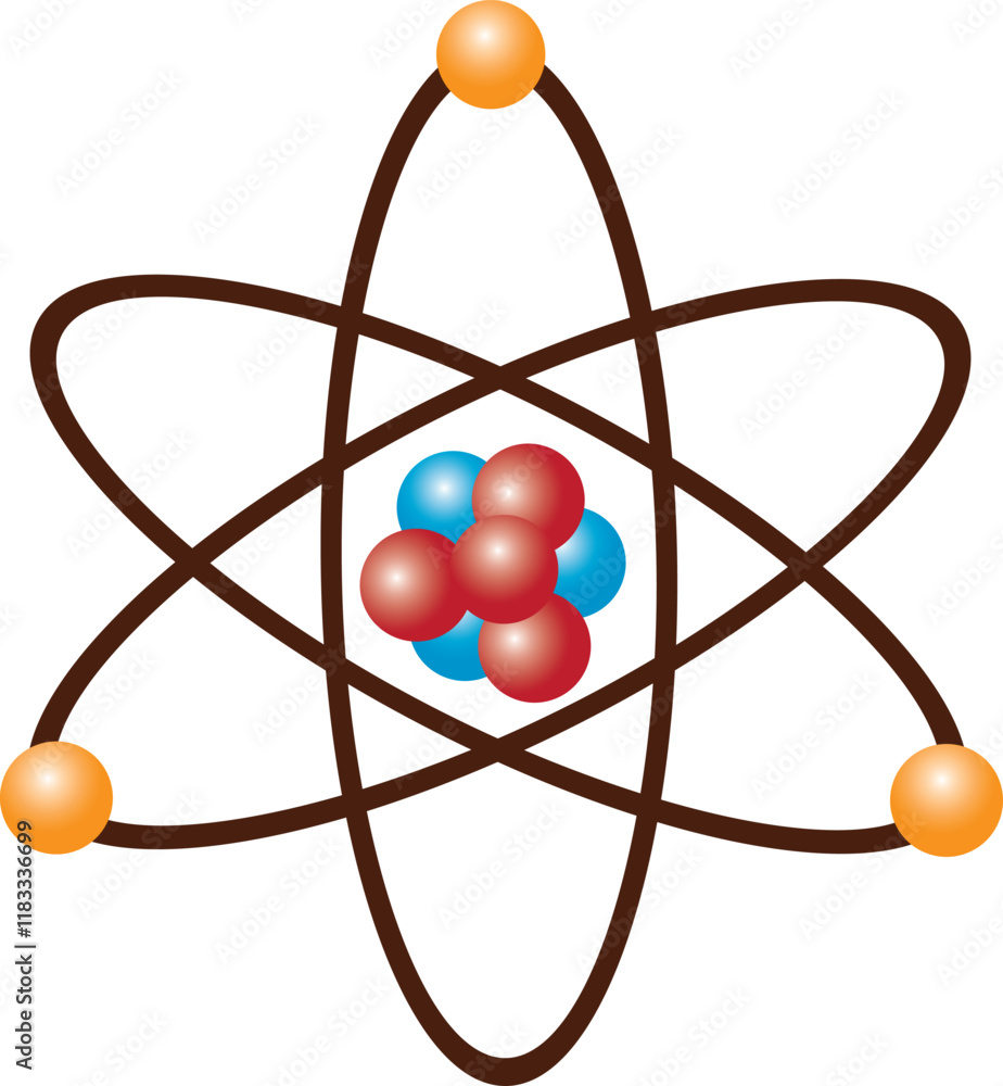 atom structure model. nucleus of protons and neutrons. orbital electrons. vector illustration ...