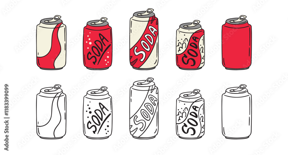 Retro red soda aluminium can icon. soda can doodle hand drawn icon ...