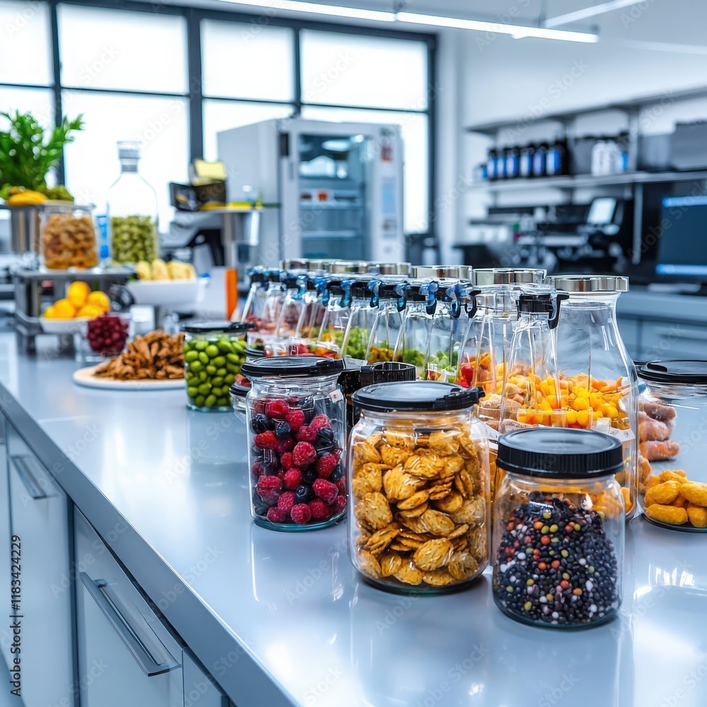 Researching healthy snack options in a modern lab environment focus on ...