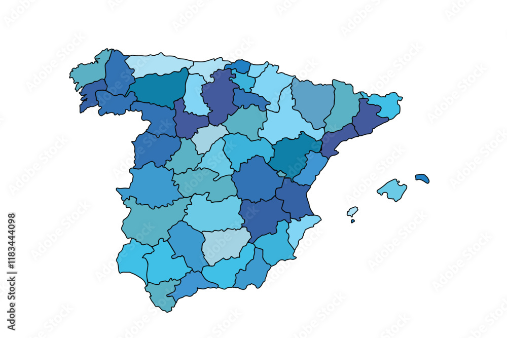 Spain map with regions vector illustration,Spain Political map and ...