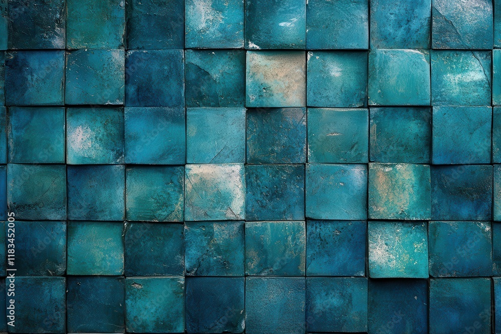 Teal square tiles wall texture background design Stock Photo | Adobe Stock