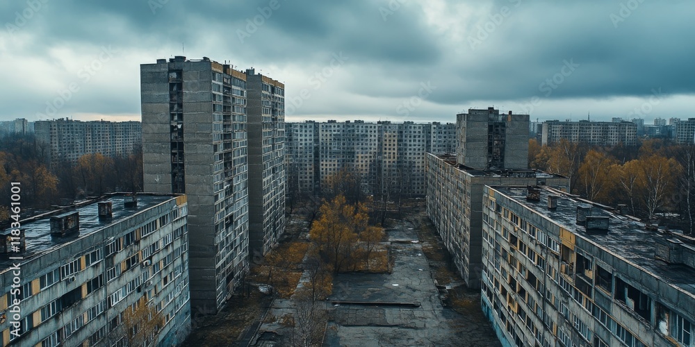 Soviet Brutalist Architecture showcases a panoramic view of residential ...