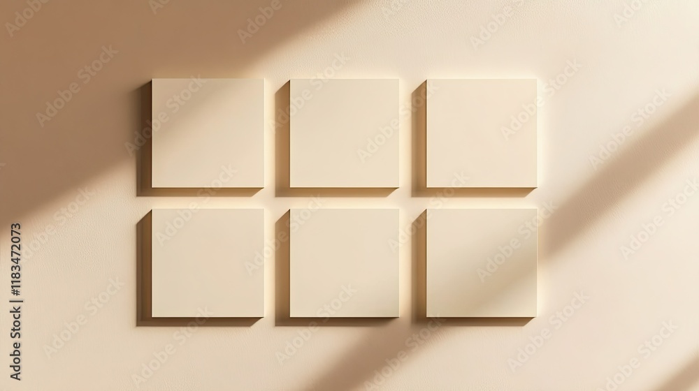 Clean Instagram mockup with six square placeholders in three rows, soft ...