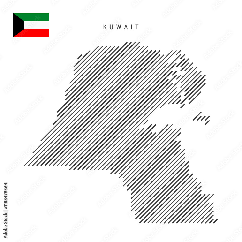 Kuwait map from pattern of black slanted parallel lines. Kuwaiti map ...