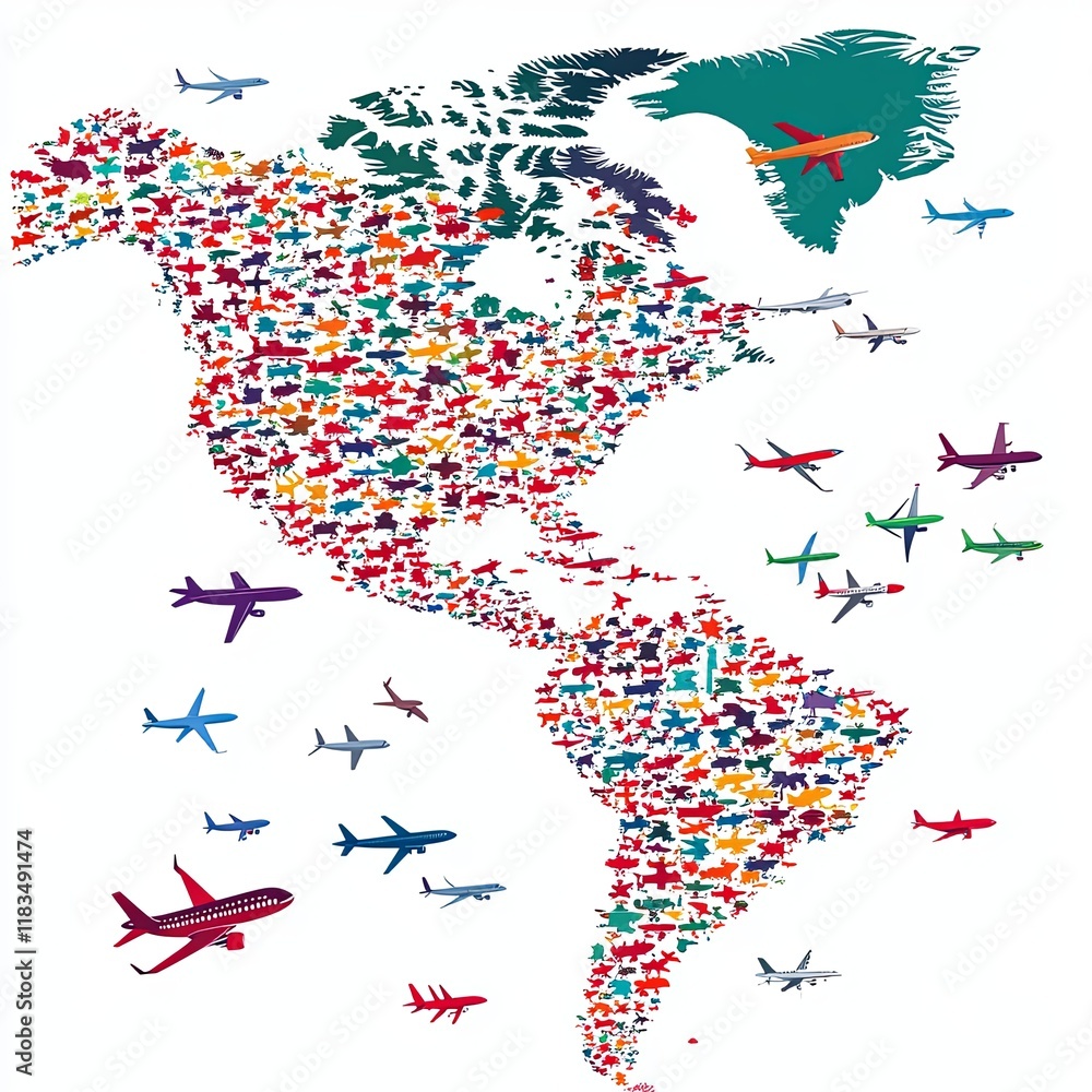 Map of North America with airplanes for travel industry design. Jpeg ...