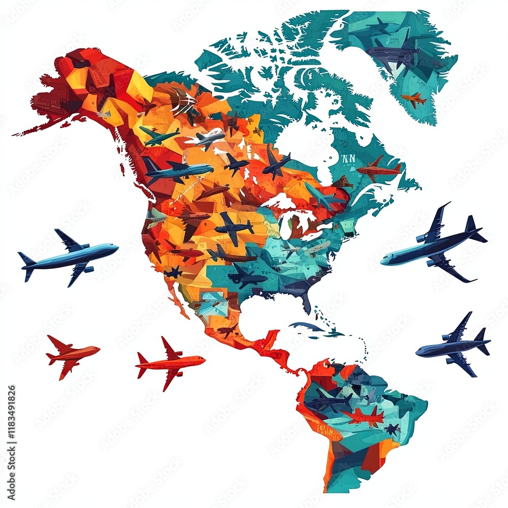 Map of North America with airplanes for travel industry design. Jpeg ...