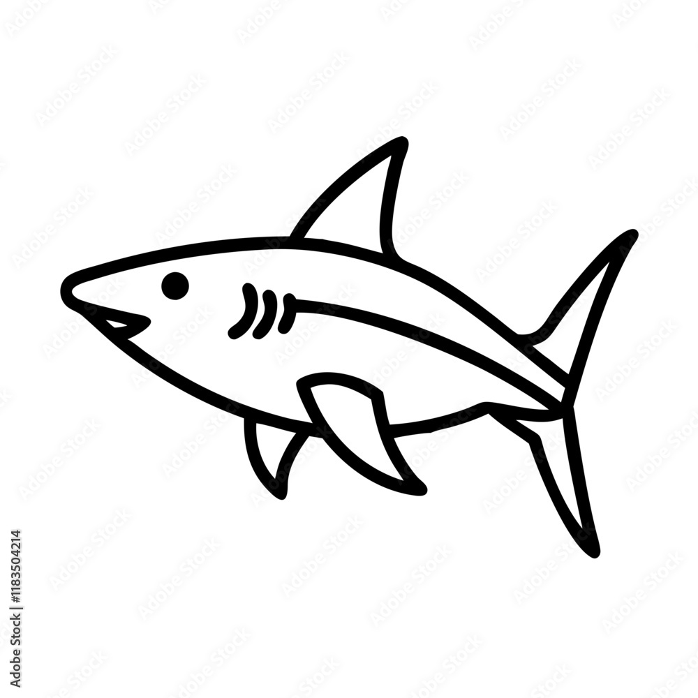mako shark icon, fish line art, fish vector - simple black line art ...