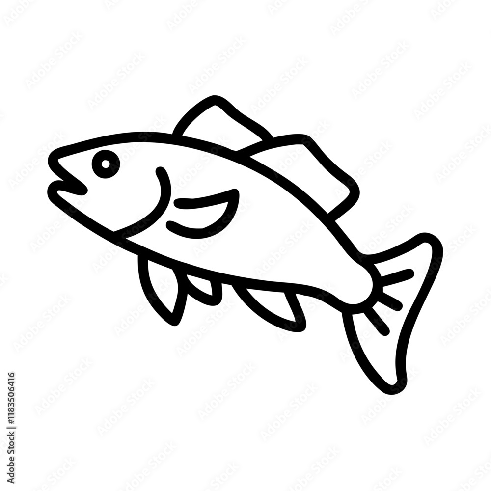 walleye icon, fish line art, fish vector - simple black line art icon ...