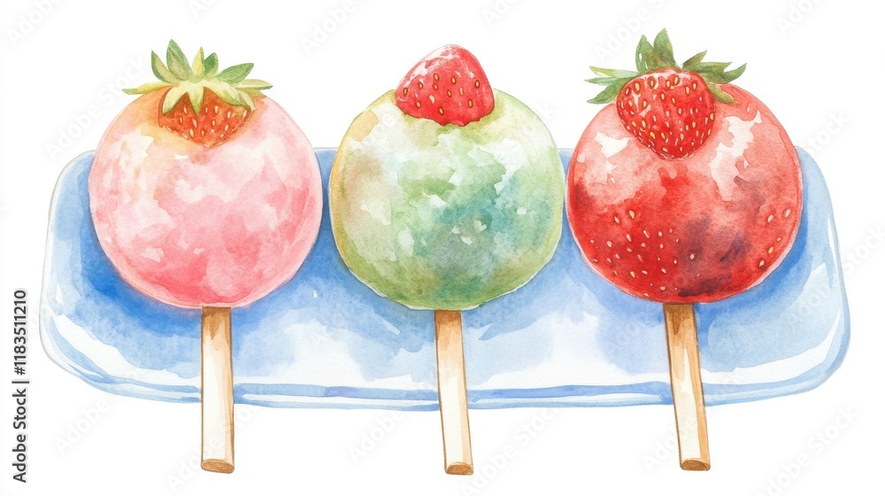 Ilustración de Stock Watercolor of Dango Three Coloured Dumplings ...