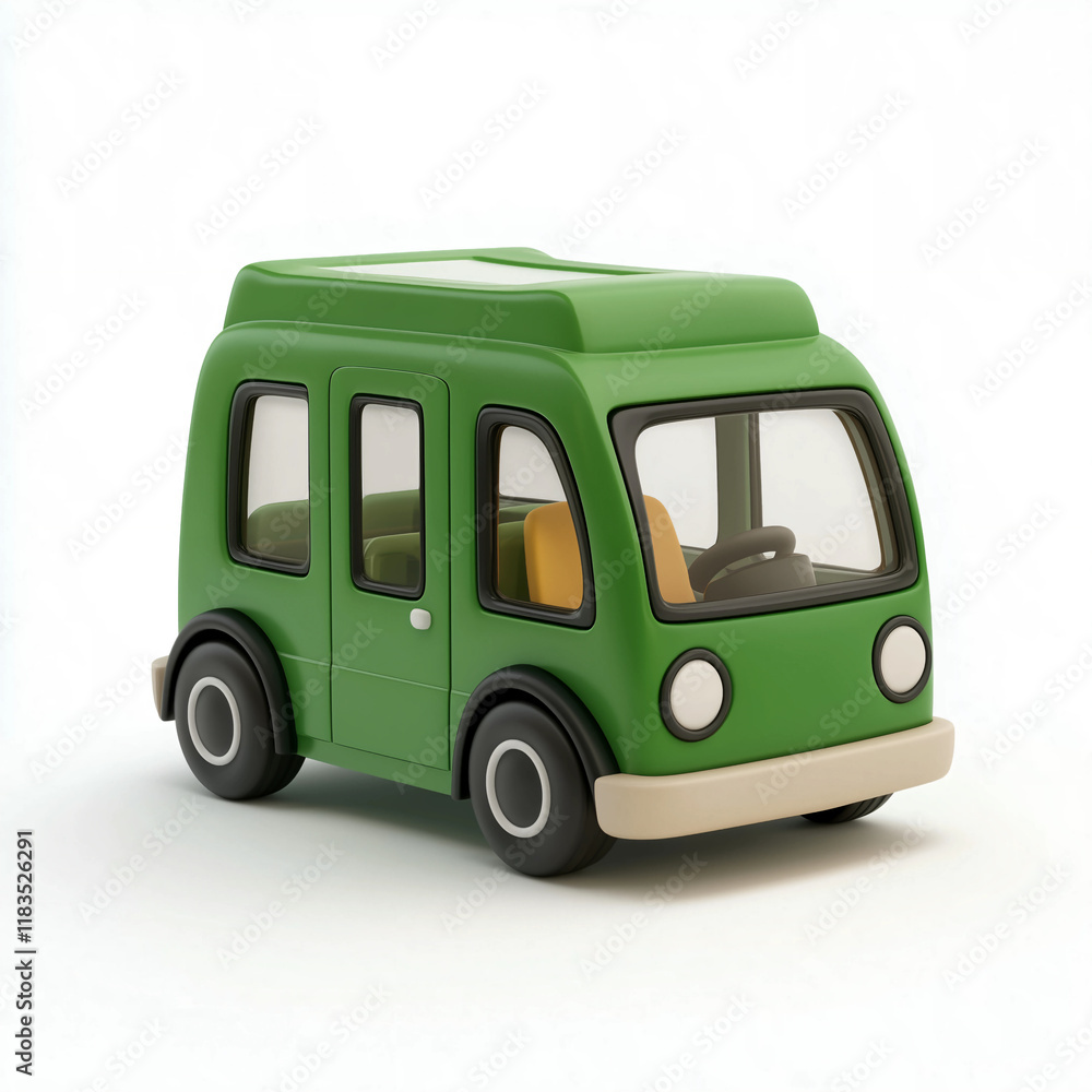 Colorful green toy van with rounded edges and simple design suitable ...