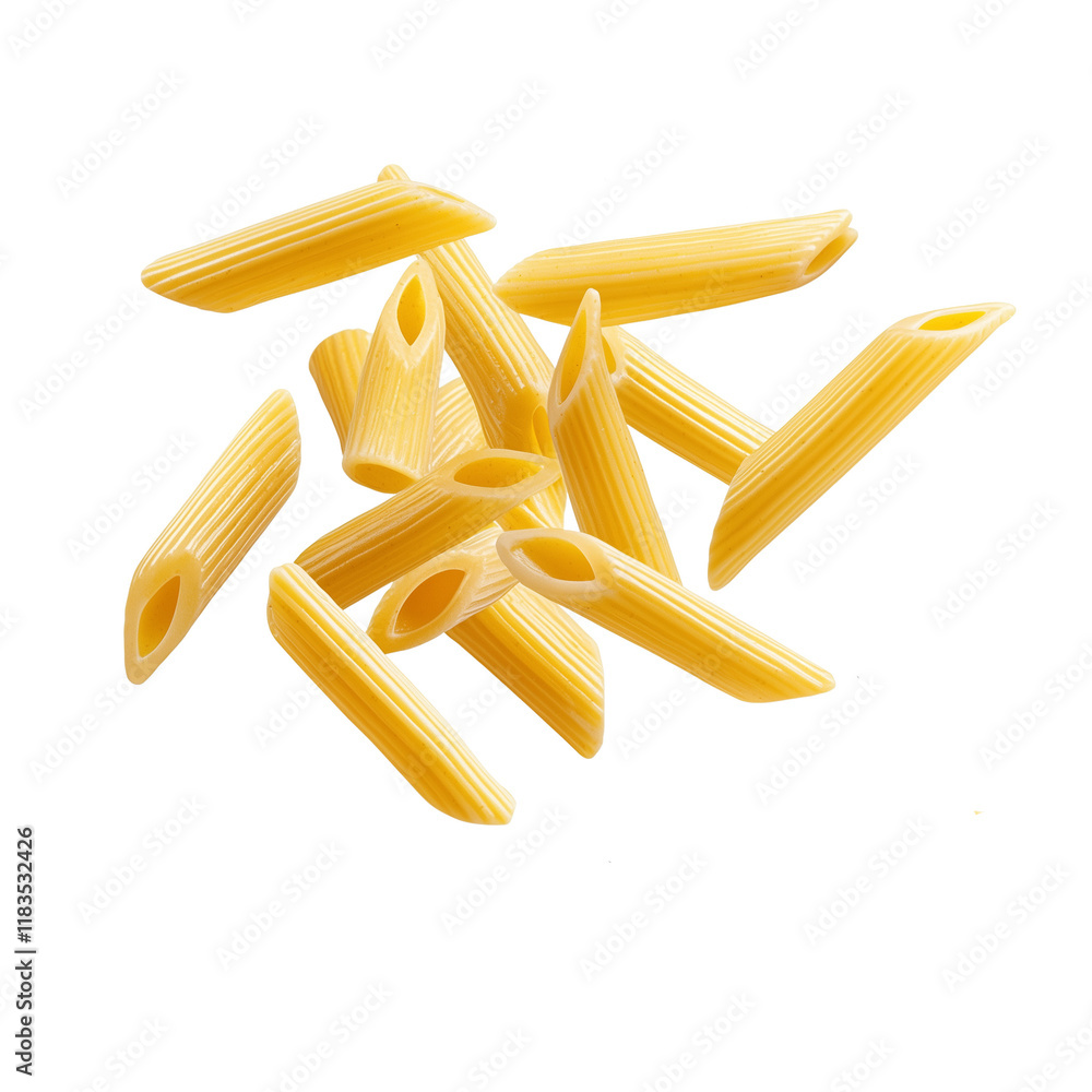 Penne pasta floating in mid-air, isolated on a transparent background ...