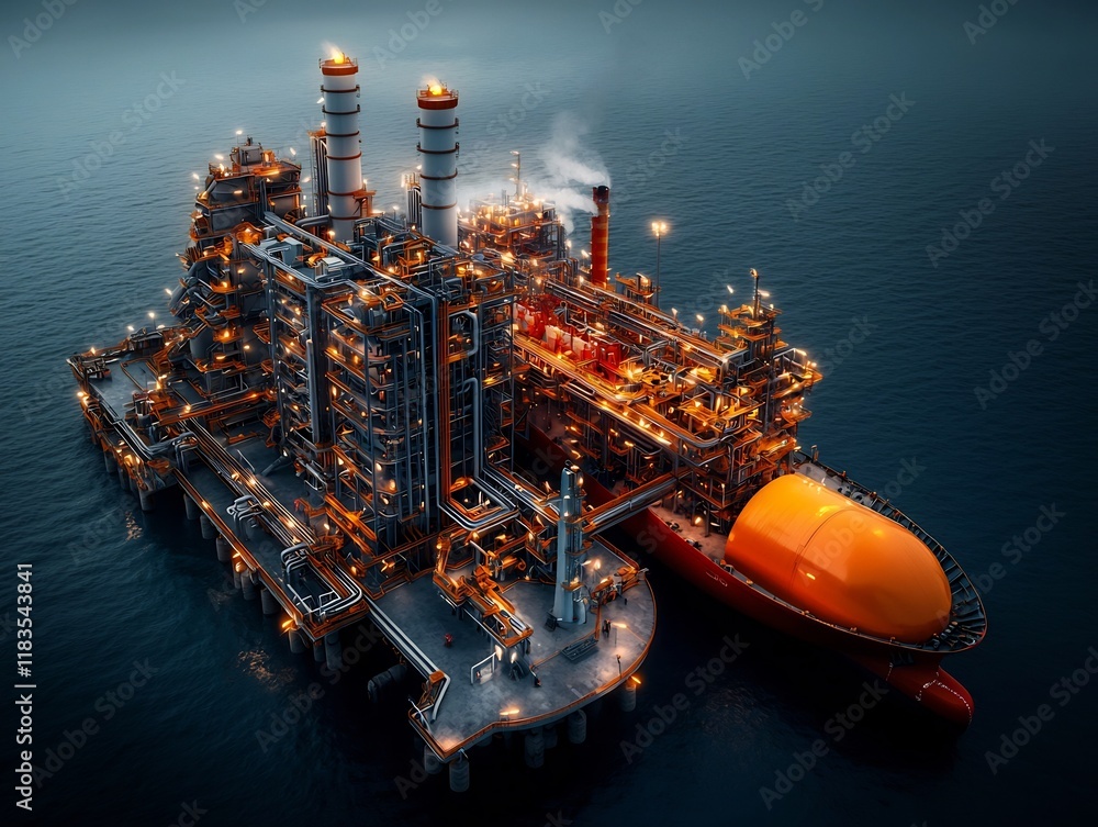 Imposing Offshore Liquefied Natural Gas Terminal with Towering ...