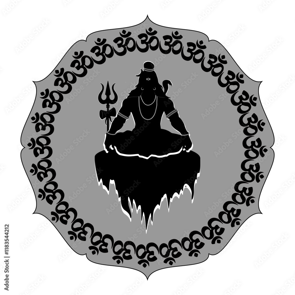 Lord Shiva Meditation Silhouette Design with Om Mantra Border – Hindu ...
