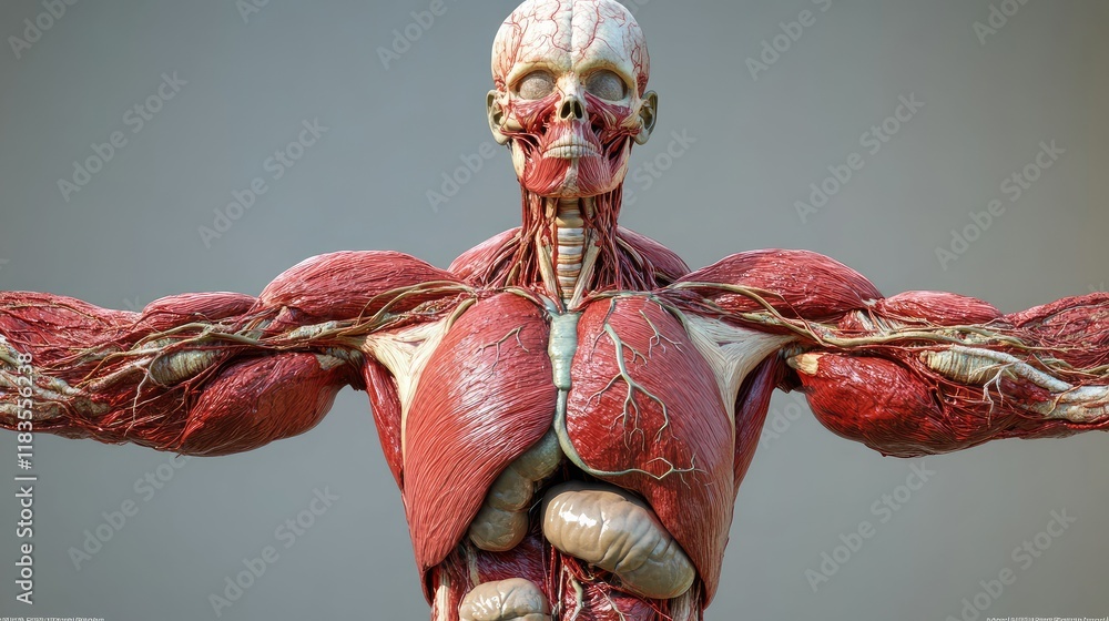Detailed 3D Model of Human Anatomy Showing Muscles, Organs, and Vessels ...