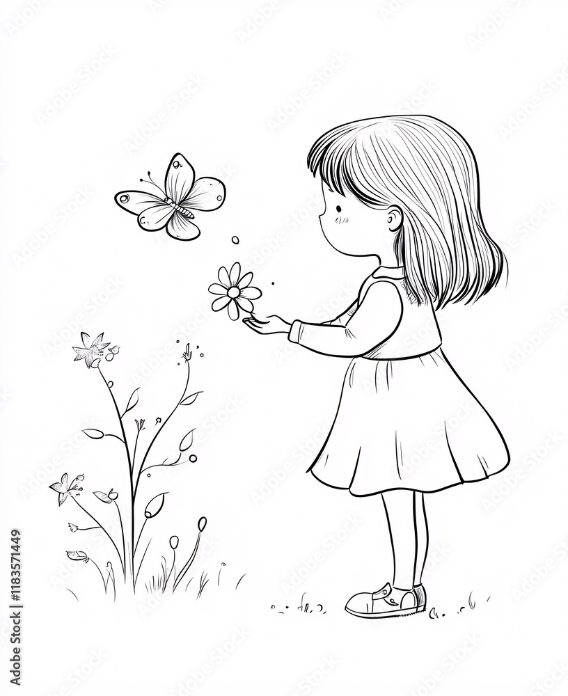 A simple children's coloring page featuring a young girl, designed with ...