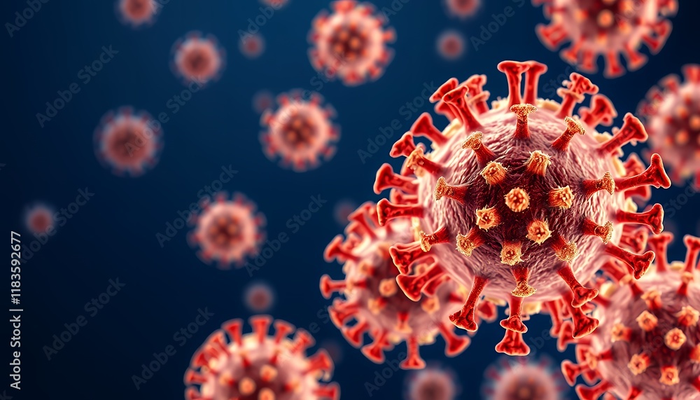 Microscopic view of HMPV particles, A close-up depiction of round virus ...