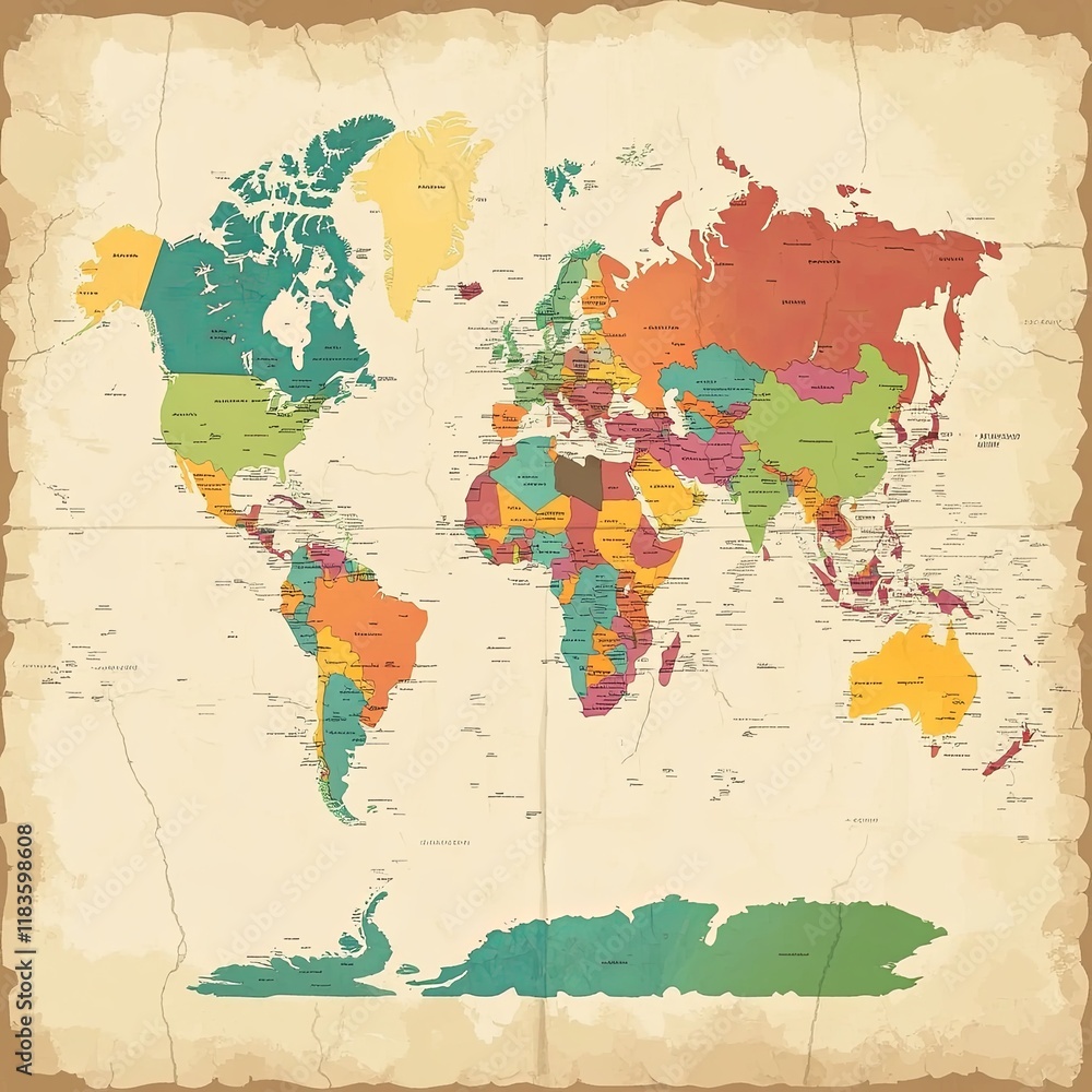 World map paper. Political map of the world on a beige background ...