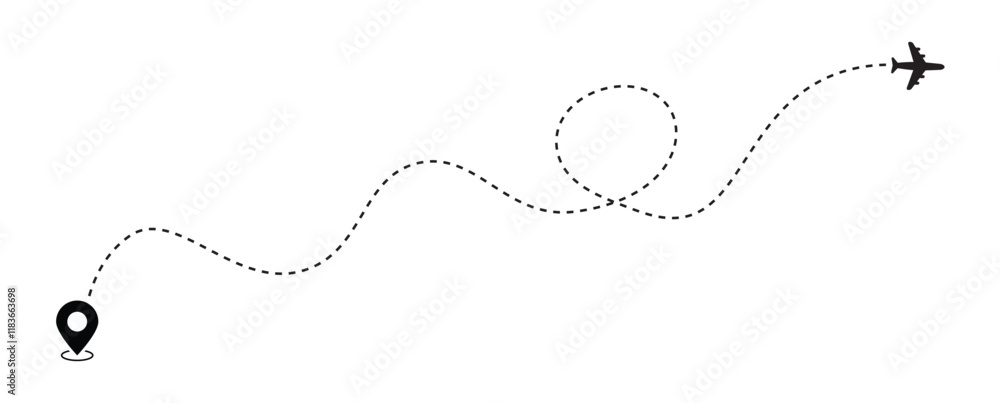 Airplane line path route travel vector concept. Plane routes dotted ...
