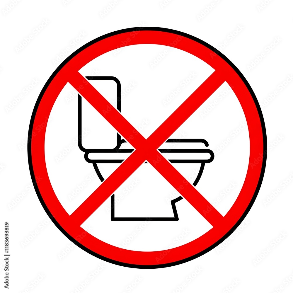 WC toilet prohibition sign. Warning no standing, do not squat on top on ...