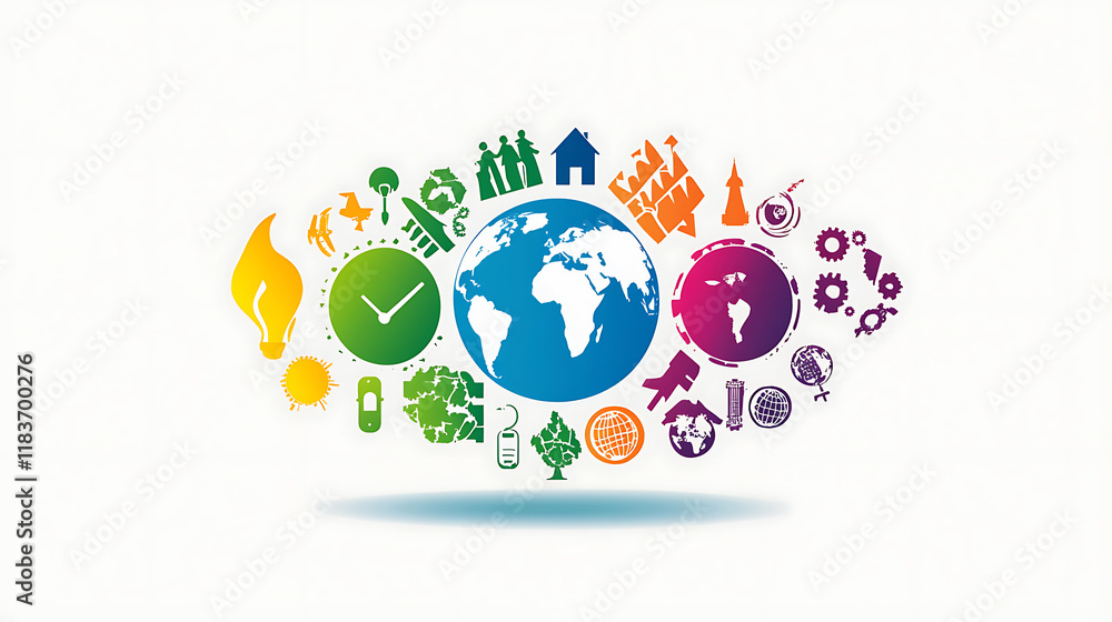 Developing sustainable development goals, global communication network concept, environmental ...