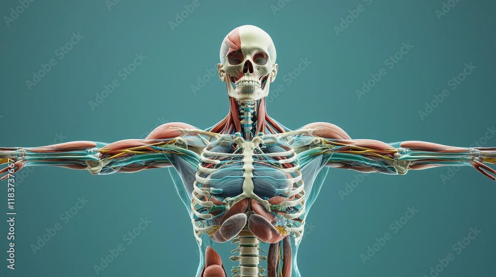 Artistic human anatomy chart highlighting the skeletal structure with ...