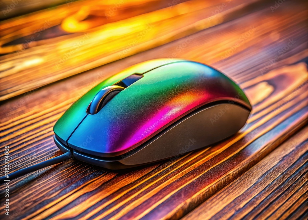 A close-up reveals a computer mouse, perfectly positioned on a tabletop ...