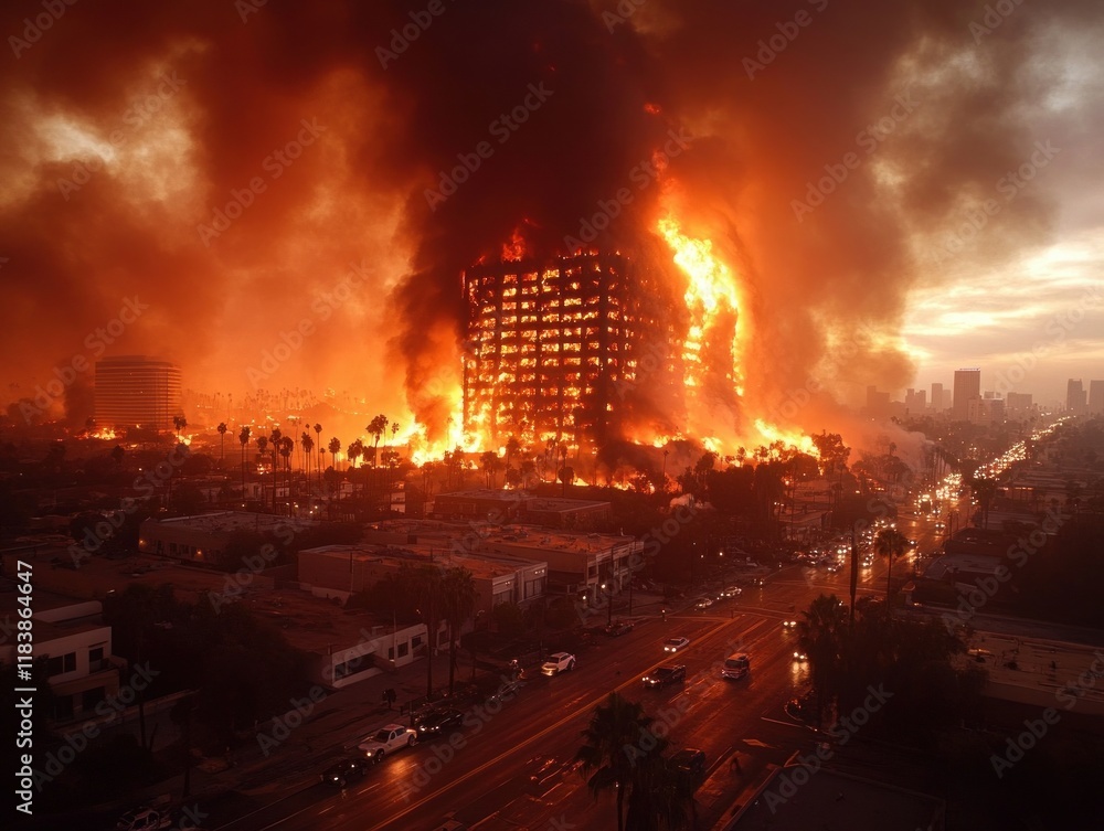 Hollywood hills on terrifying fire, fire in the Big City, natural ...