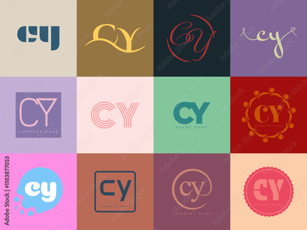 CY logo company template. Letter c and y logotype. Set different ...