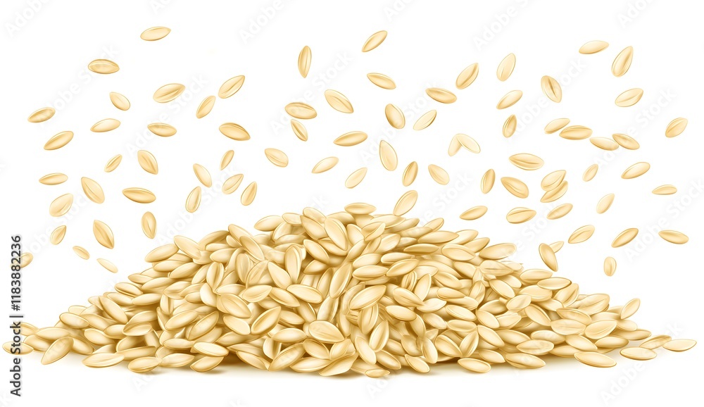 Oatmeal: A Realistic Pile of Oats on a White Background, a Detailed PNG ...