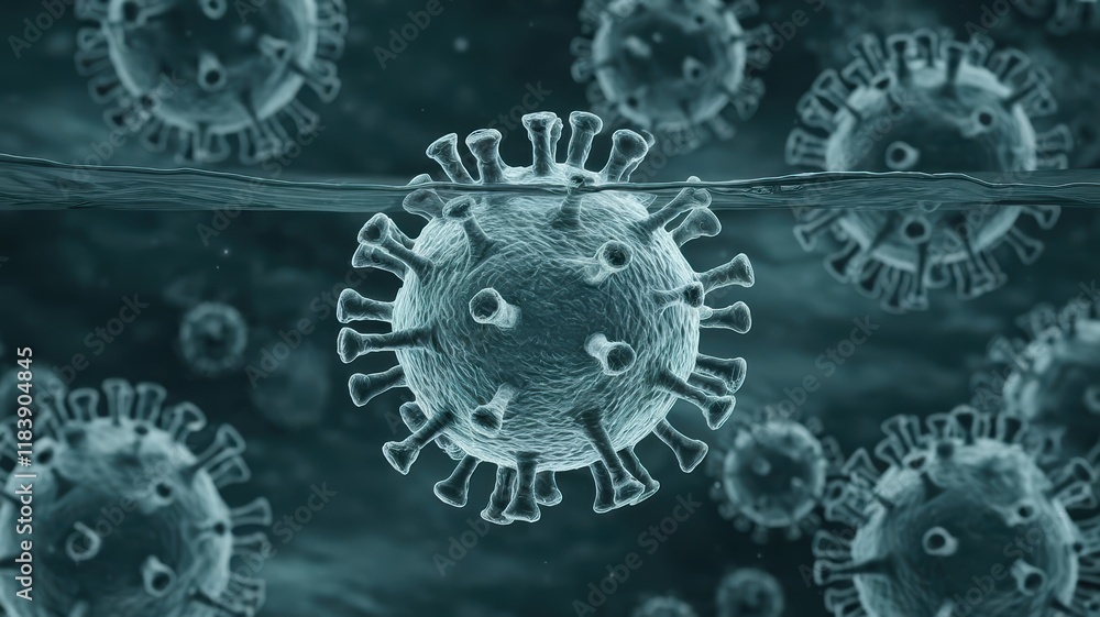 Virus close-up, spreading in the world through water. Epidemic 2025 ...