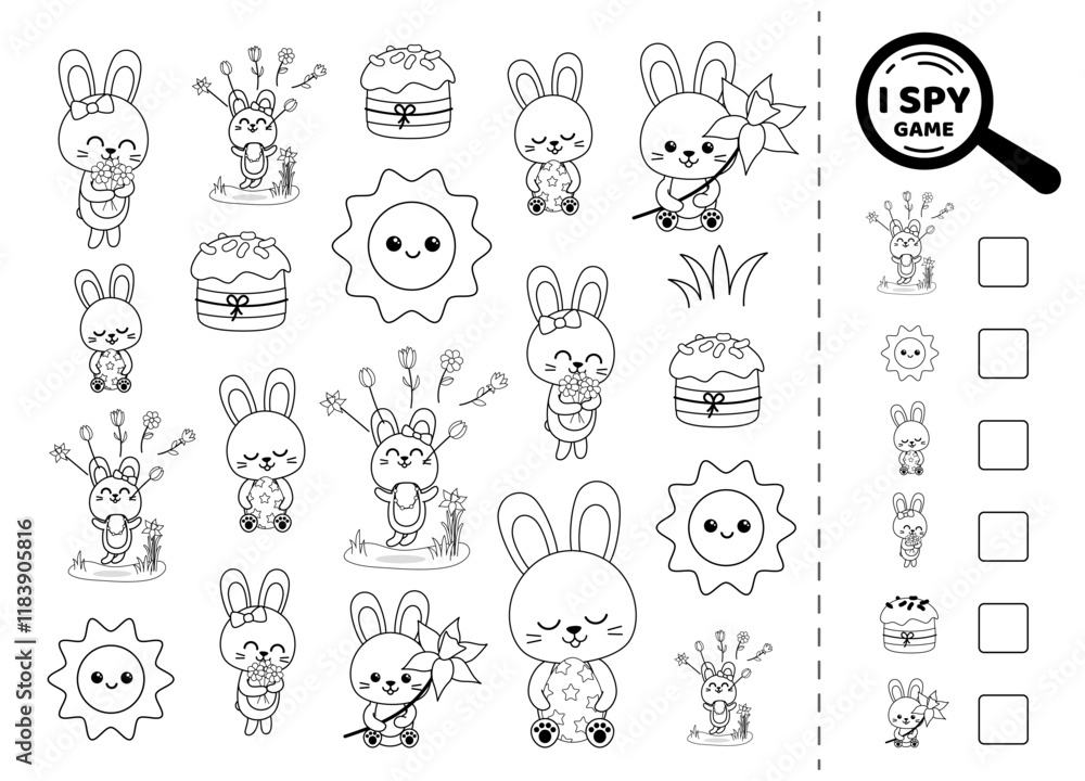 I spy black and white game for kids with easter bunnies. Search and ...