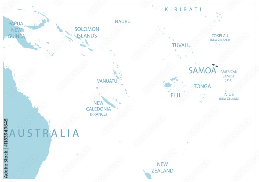 Samoa - blue map with neighboring countries and country names. Vector ...