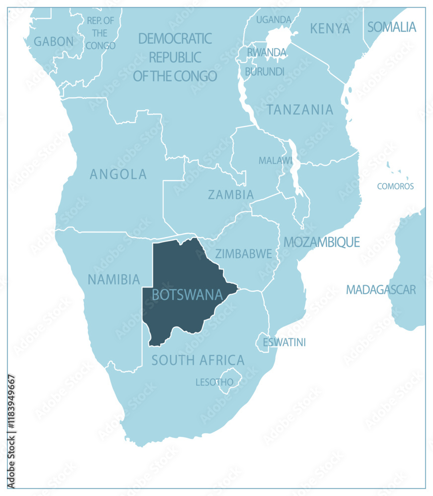 Botswana - blue map with neighboring countries and country names ...
