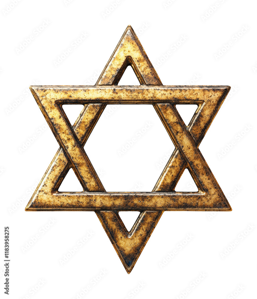 Gold metal star of david on high fidelity artistic design top view ...