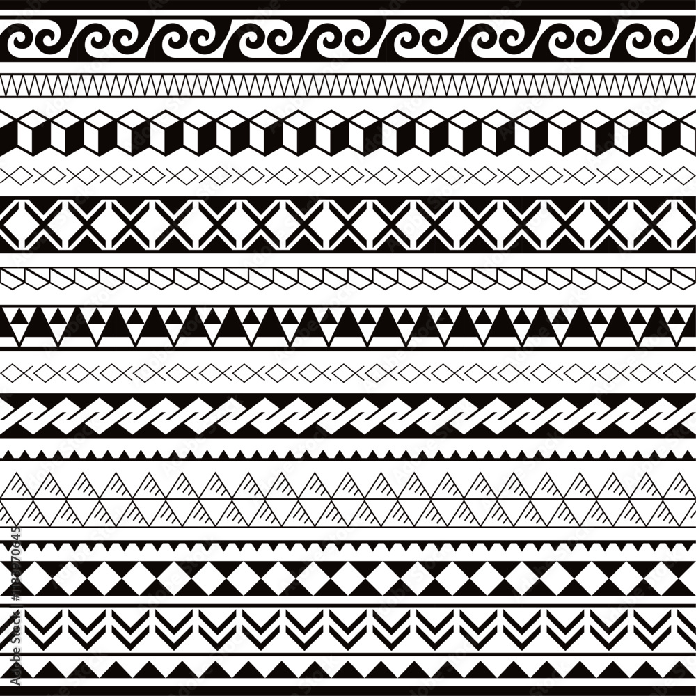 Polynesian tattoo seamless vector tribal pattern, Hawaiian traditional ...