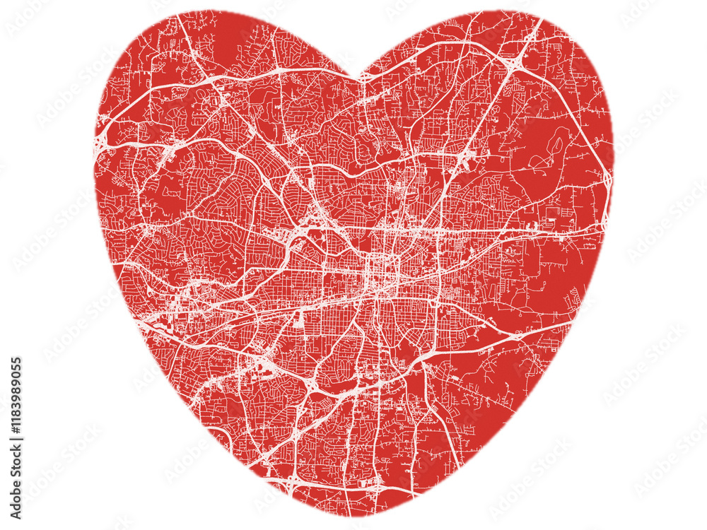 Heart-Shaped Map of Greensboro North Carolina, USA in Bold Red and ...