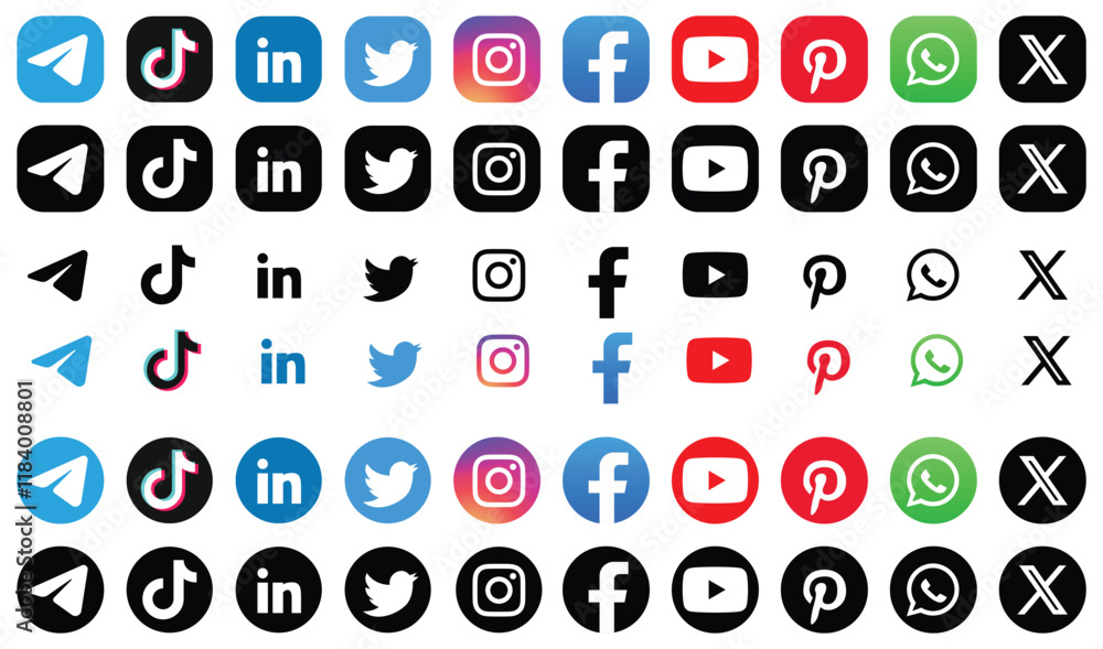 social media icons. social media logo , facebook, instagram, youtube, whatsapp, twitter ...