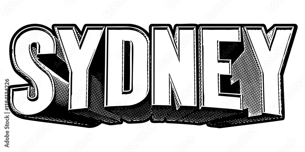 ‘Sydney’ written in three-dimensional one-point perspective retro ...