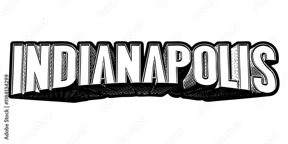 ‘Indianapolis’ written in three-dimensional one-point perspective retro ...