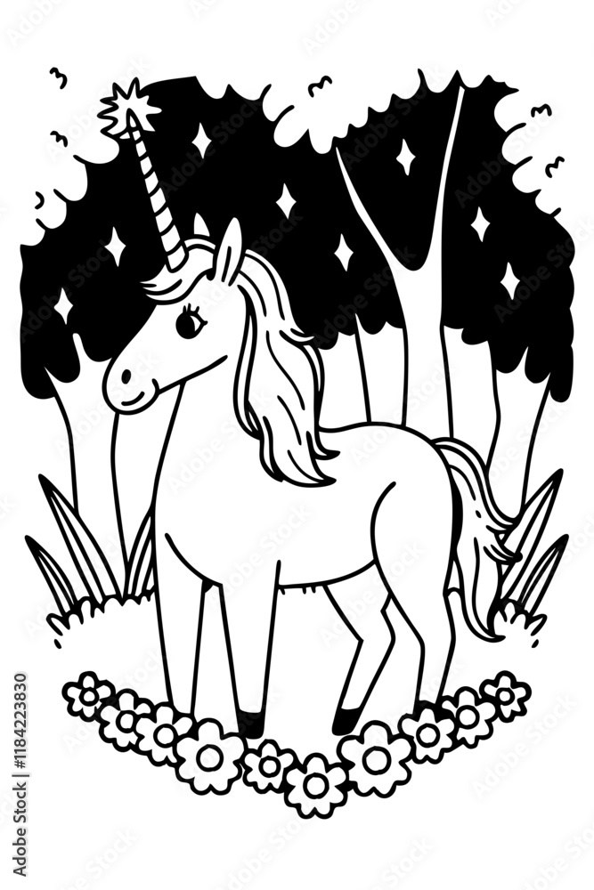 Magical Unicorn Outline - Printable A4 Vector Coloring Sheet for Young ...