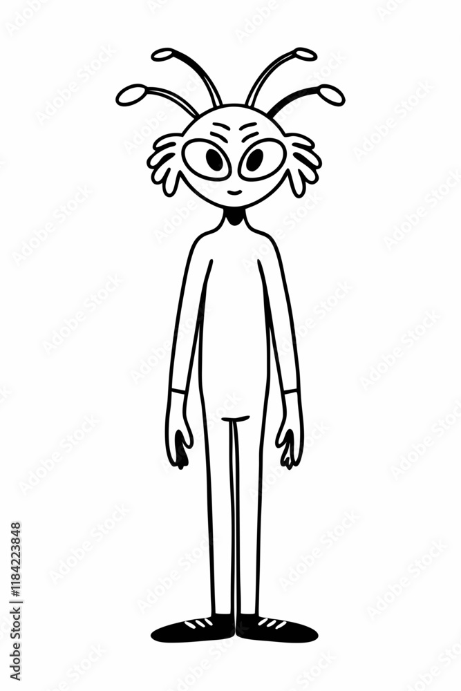 Cosmic Alien Explorer Outline - Printable A4 Vector Coloring Sheet for ...