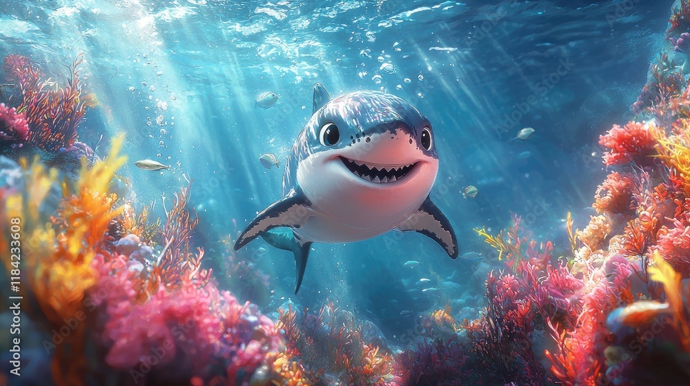 Smiling Shark in Vibrant Coral Reef: An Underwater Adventure. Discover ...